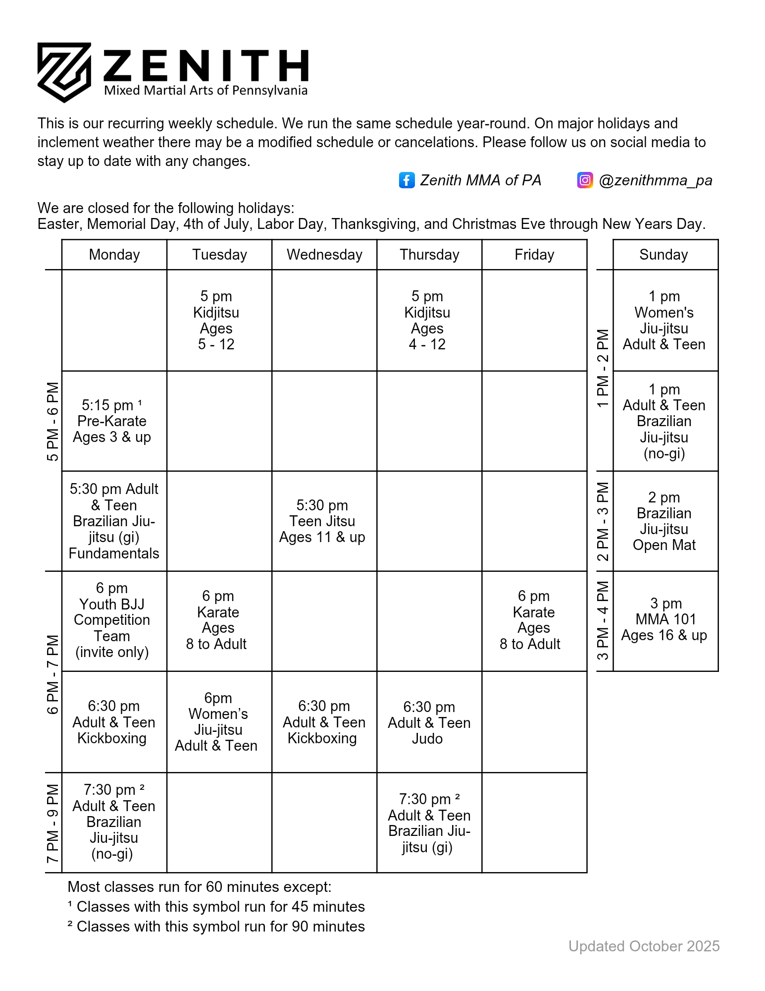 Schedule – Zenith MMA